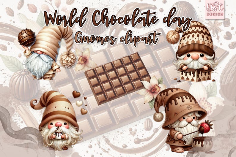 World Chocolate Day Gnomes Watercolor Clipart. 12 Cute Chocolate-themed ...
