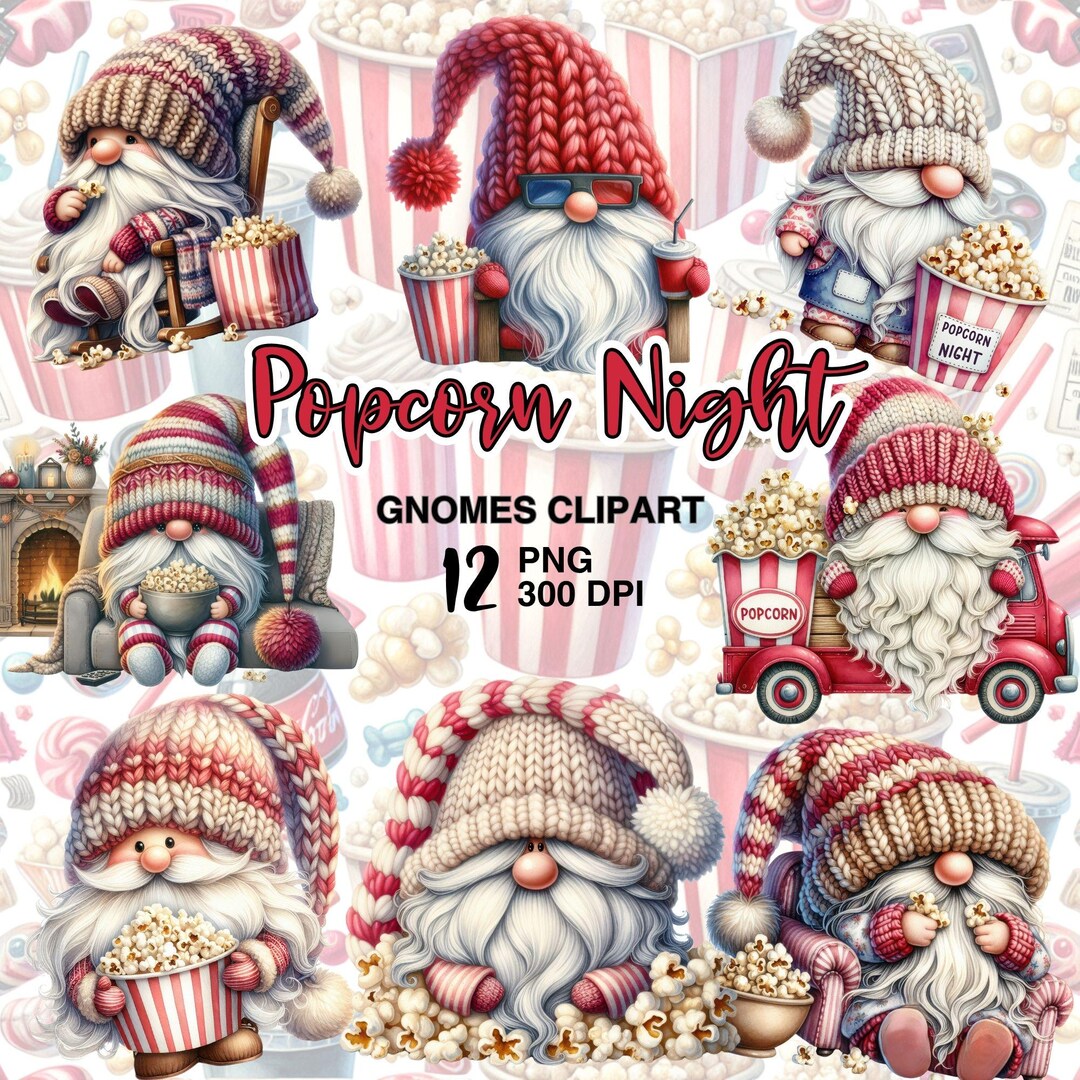 Popcorn Night Gnomes Clipart: Cozy DIY Craft Designs (PNG) - Etsy