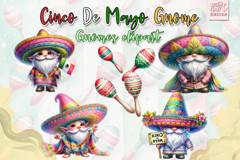 Watercolor Cinco De Mayo Gnomes Clipart. Printable Mexican Gnome ...