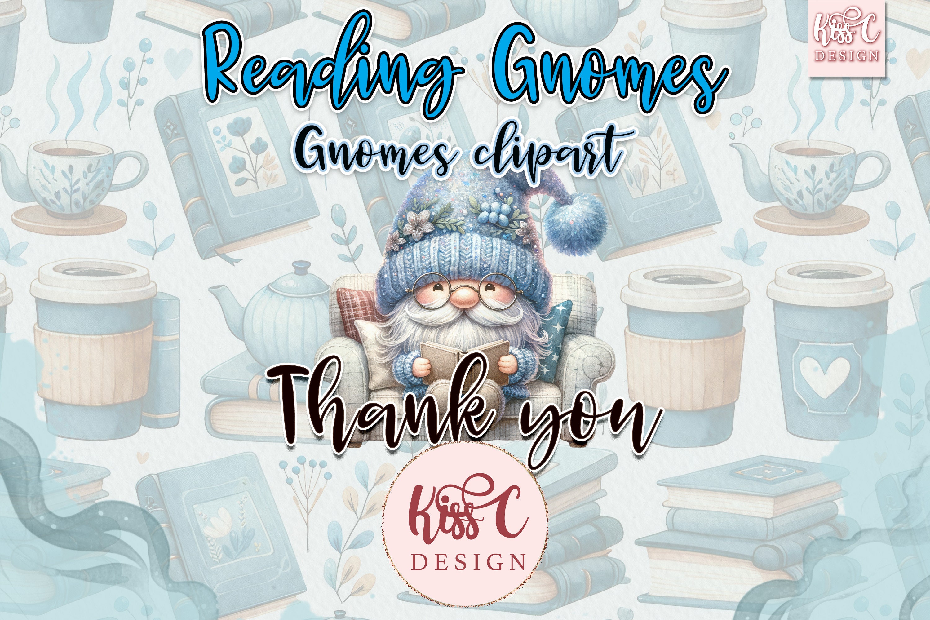 Watercolor Reading Gnomes Clipart. 12 PNG Printable Bookworm Gnomes ...