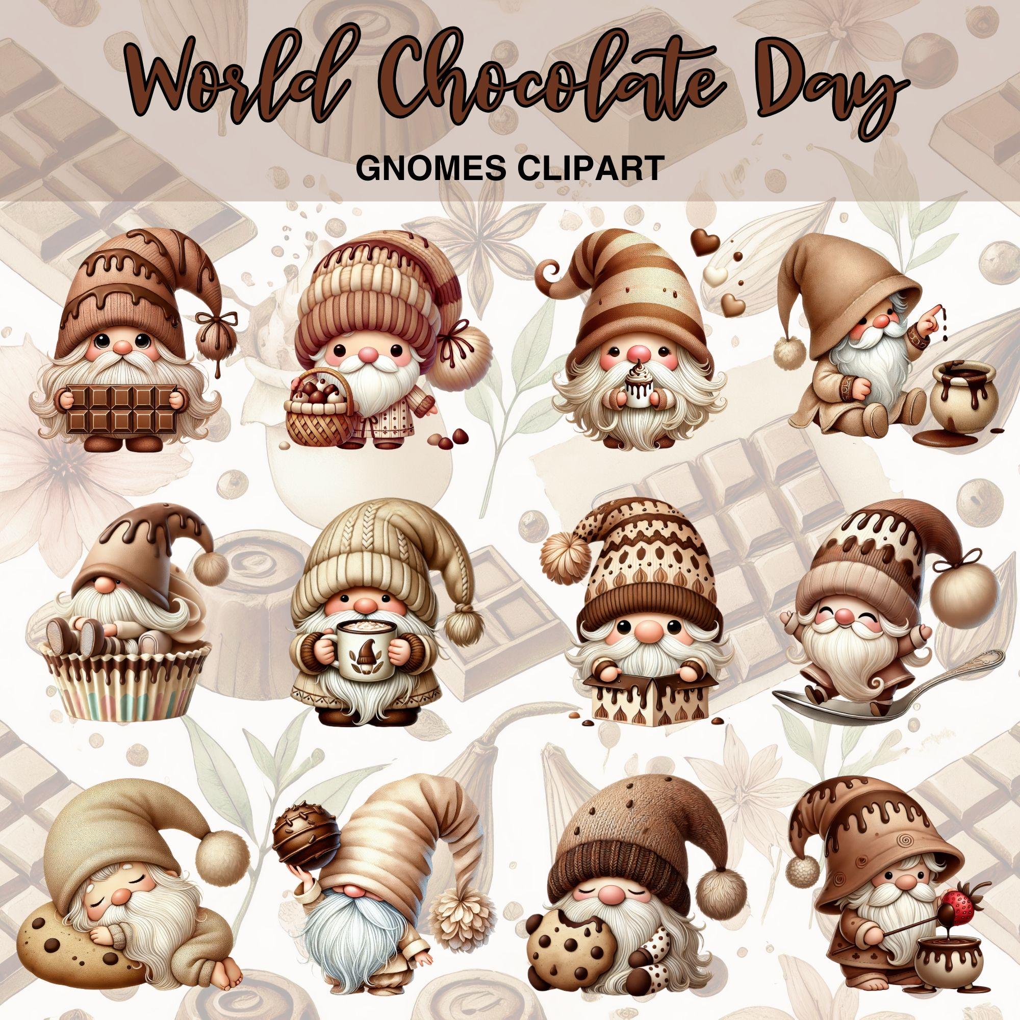 World Chocolate Day Gnomes Watercolor Clipart. 12 Cute Chocolate-themed ...