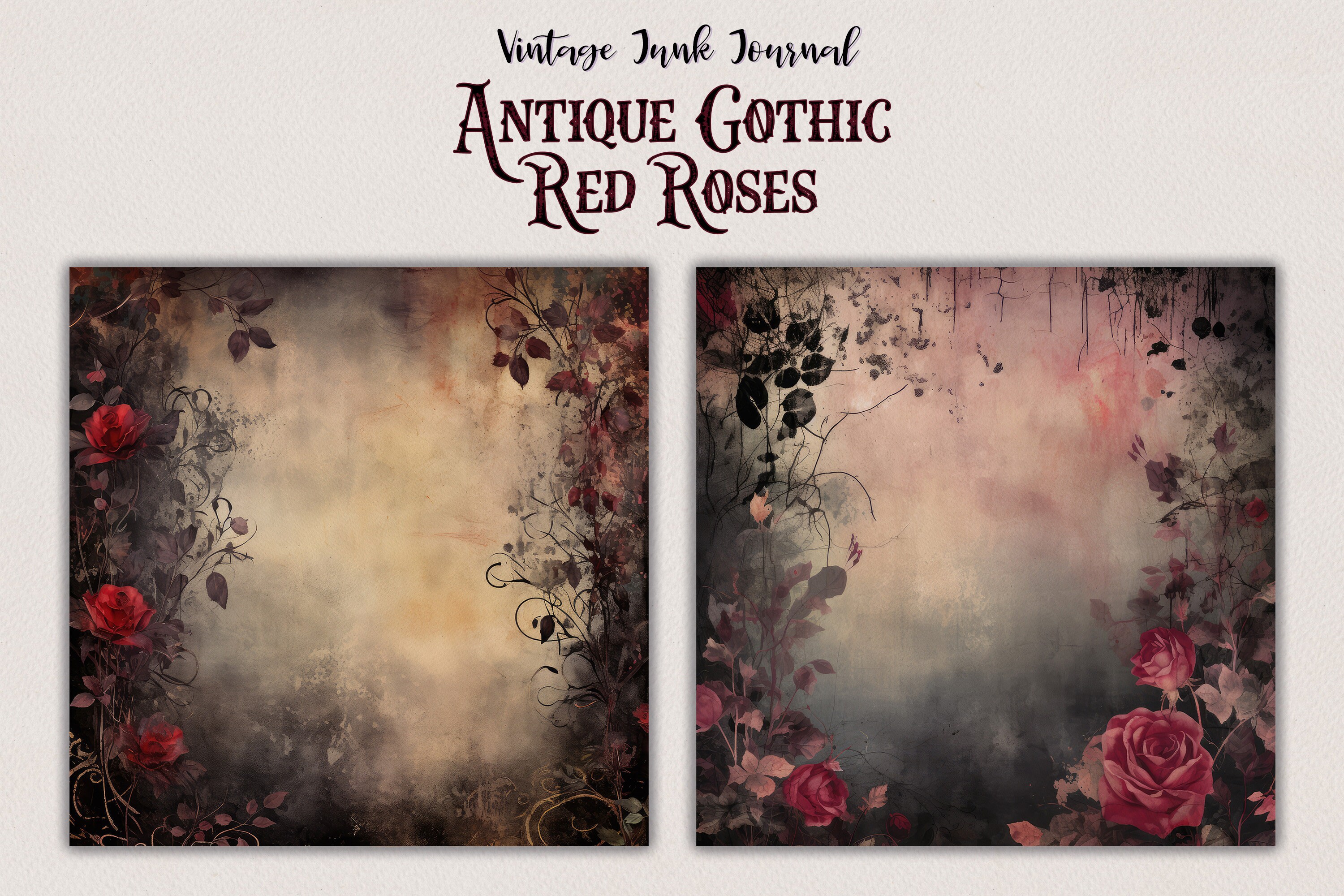 Vintage Gothic Red Roses Digital Papers Dark Antique Junk Journal for ...