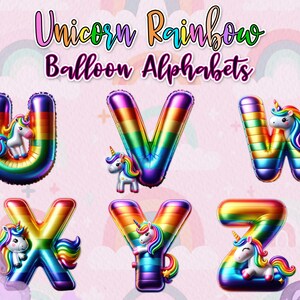Rainbow Unicorn Balloons Alphabets. A-Z Alphabet PNG Clipart ...