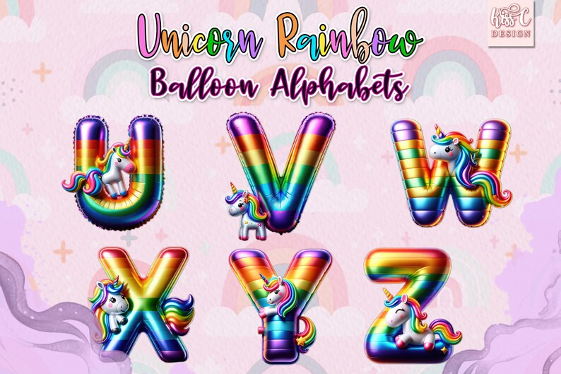 Rainbow Unicorn Balloons Alphabets. A-Z Alphabet PNG Clipart ...