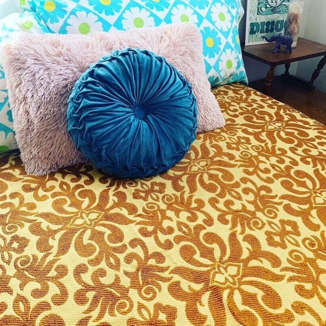 MCM Penneys Brocade Bedspread Gold Tassels Bed Cover Blanket Midcentury ...