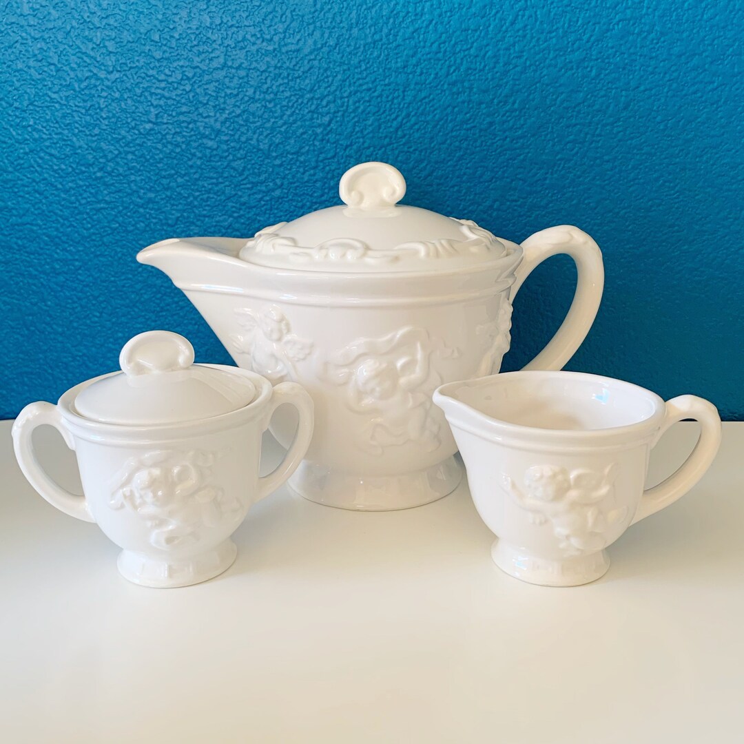 Cupid Cherub Tea Set Creamer Teapot Sugar Bowl Omnibus Korea 1993 ...