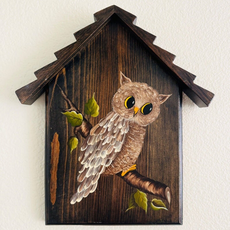 Vtg 70s Signed Owl Painting Rustic Handpainted Stained Wood Owls - Etsy