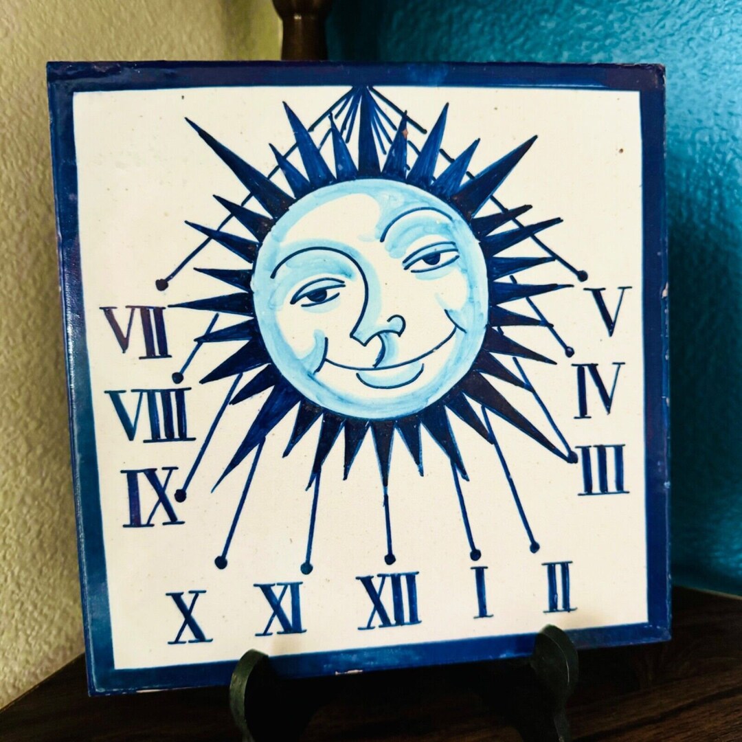 Vintage Celestial Sun Sundial Ceramic Tile Handpainted Glazed Clay Spain - Etsy