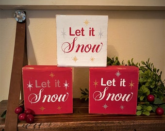 Let It Snow Christmas Decor Wood Stacked Block Sign With - Etsy