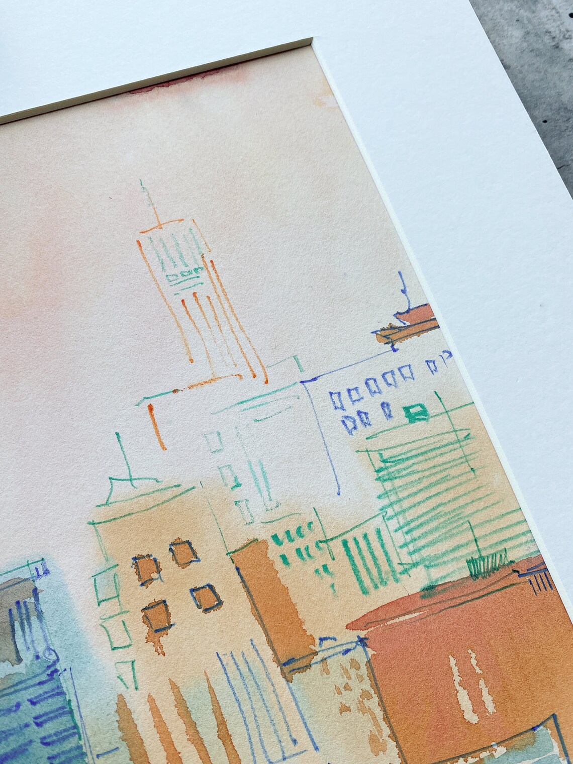 Geometric City Watercolor Painting/ Original Mixed Media City View ...