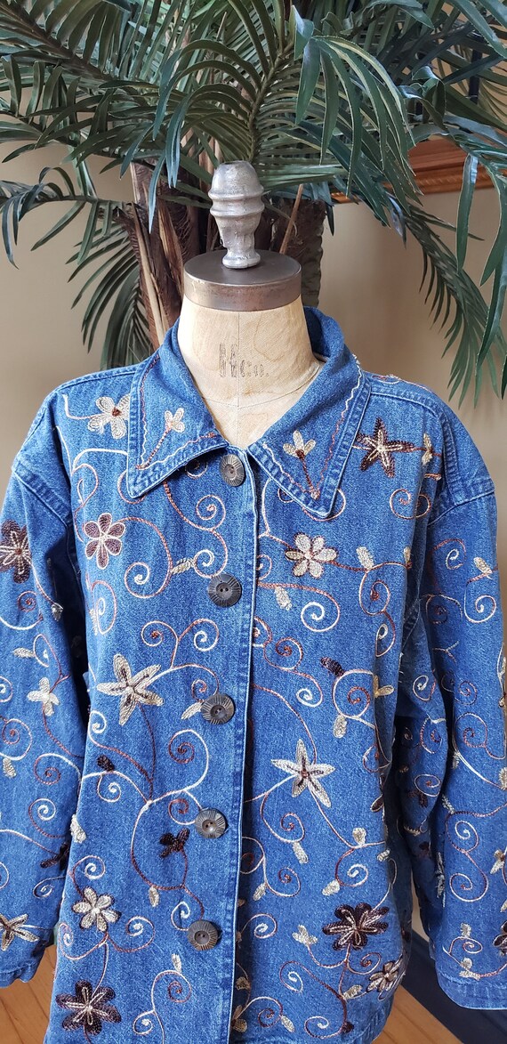 Vintage Embroidered UNITS Jean Jacket Denim Coat Butt… - Gem