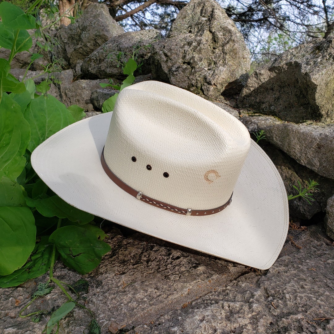 Rare Vintage CHARLIE 1 HORSE CO Cowboy Western Hat _hard Straw Leather ...