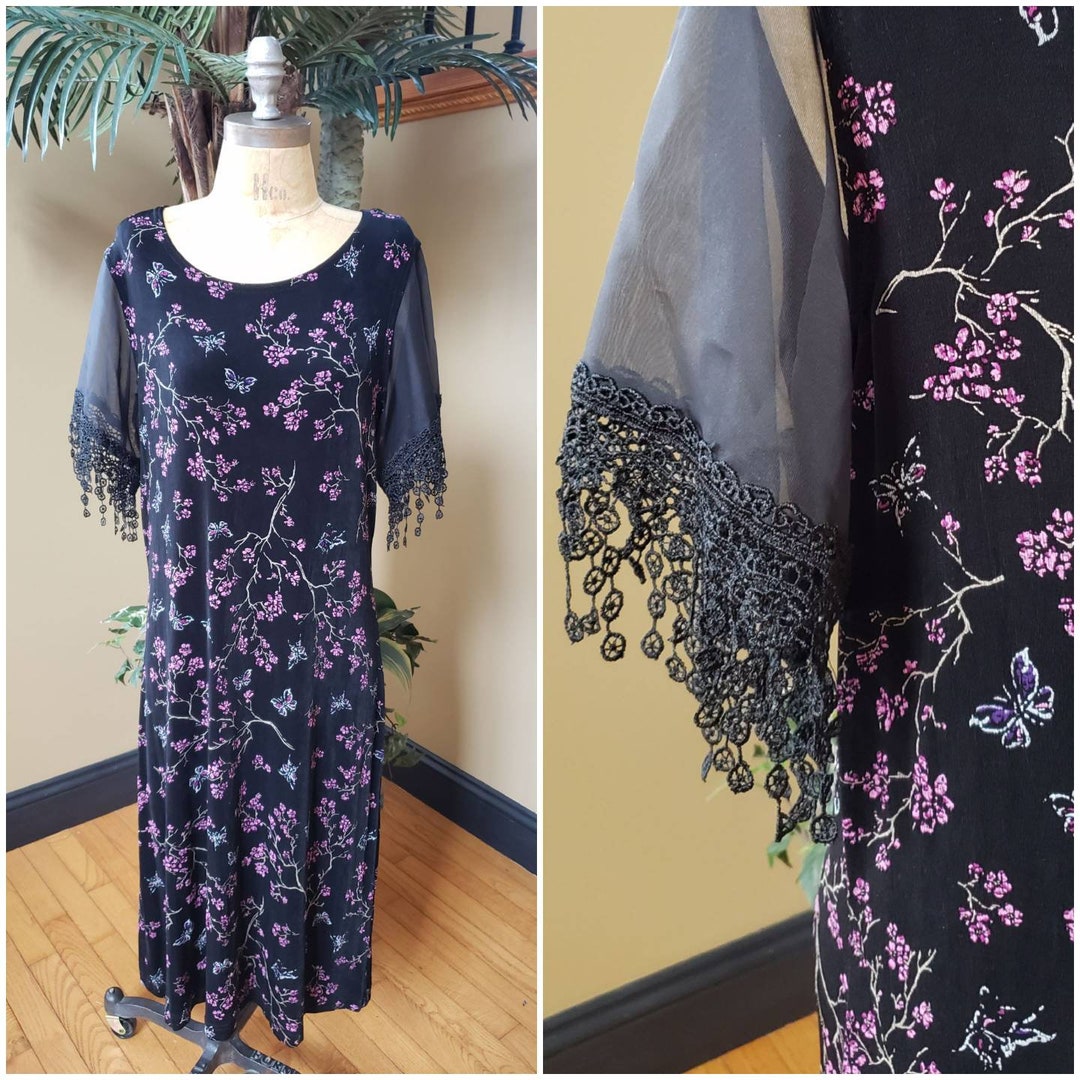 Vintage 90's Butterfly Floral Shift Dress_ronni NICOLE by Quida_black ...