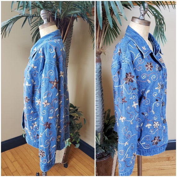 Vintage Embroidered UNITS Jean Jacket Denim Coat Butt… - Gem