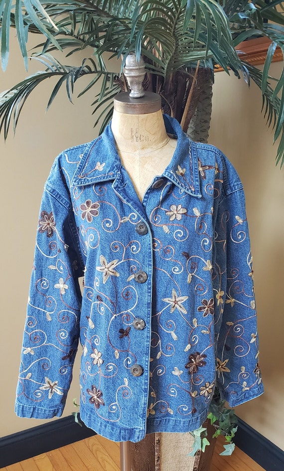Vintage Embroidered UNITS Jean Jacket Denim Coat Butt… - Gem