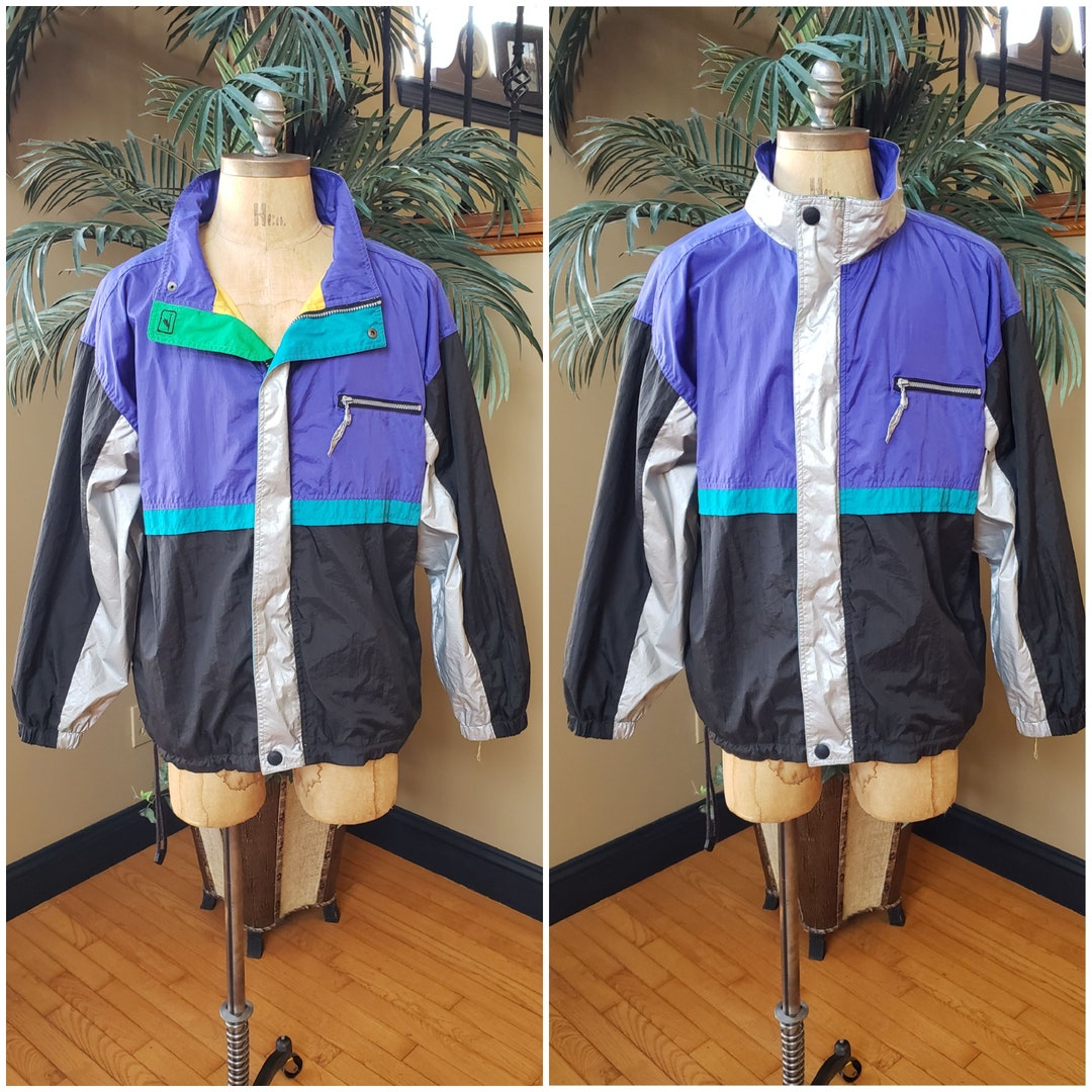 RARE Vintage CATALINA Colorblock Nylon Windbreaker Jacket Zip up Black ...