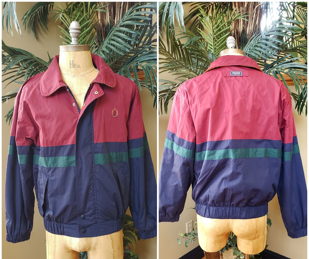 Vintage BUGLE BOY Jacket Coat_80's 90's_colorblock_navy Blue Burgundy ...