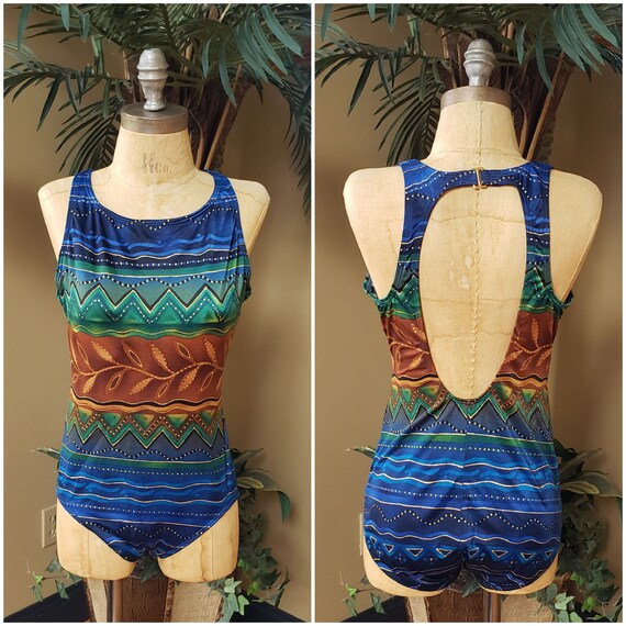 SIRENA One Piece Swimsuit Aztec Tribal Geometric High… - Gem