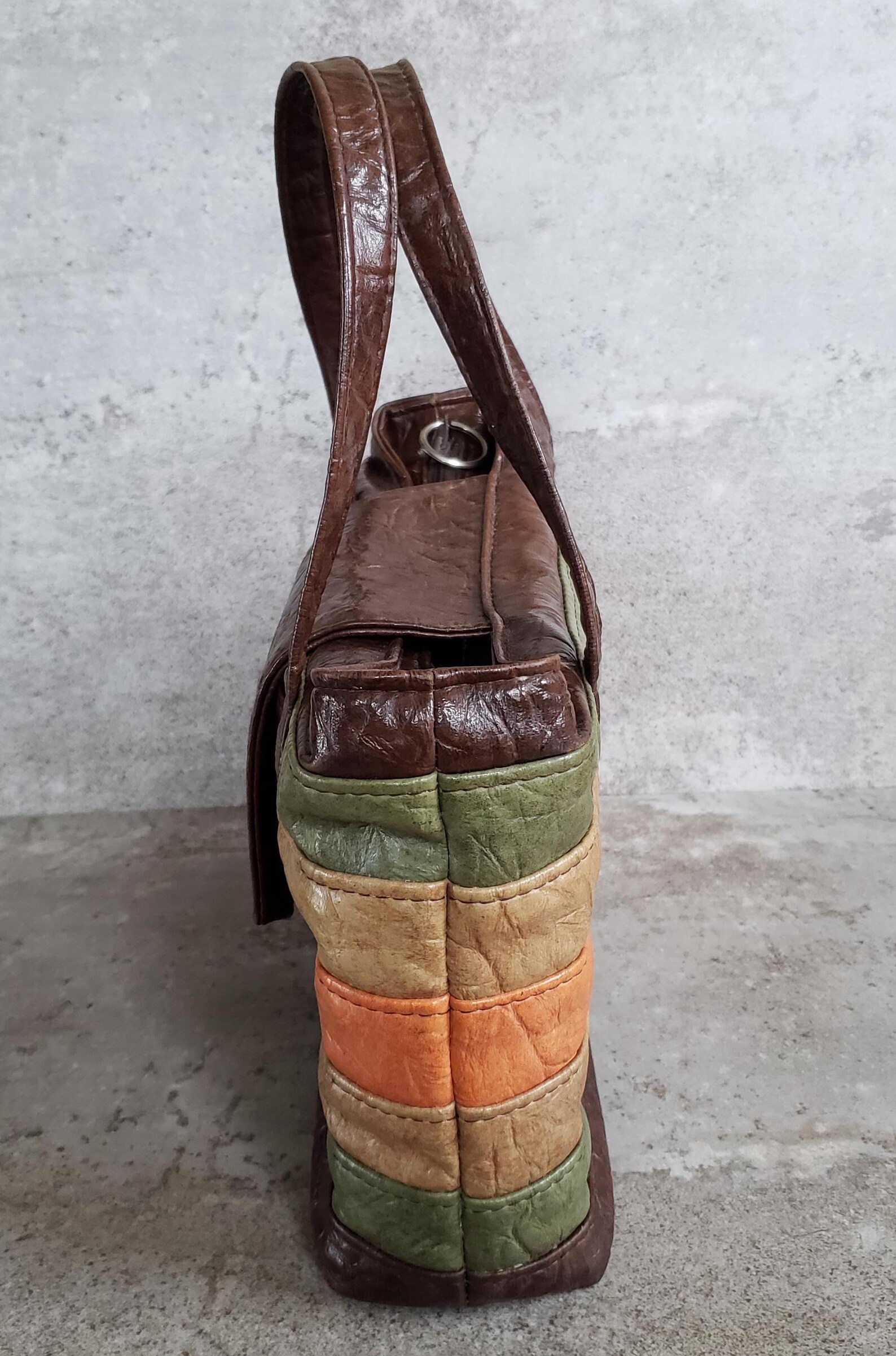 Vintage 70's Striped Patchwork Color Block Purse Hobo Shoulder Bag 1970 ...
