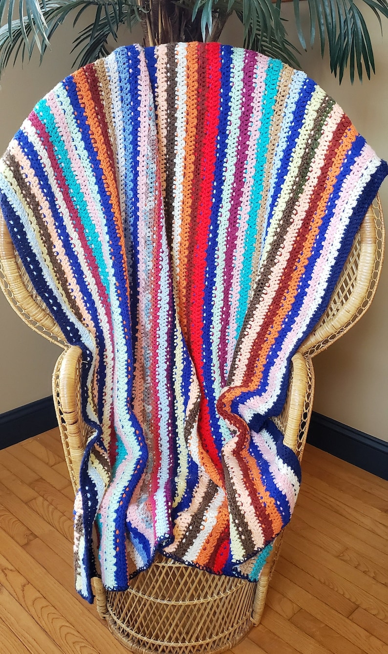 Vintage Mulitcolor Striped Afghan_reversible Handmade Blanket Throw ...