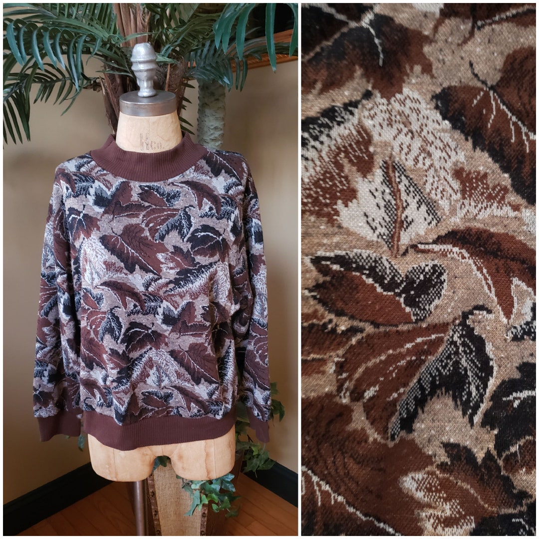 Vintage BONWORTH Cropped Grandma Sweatshirt Sweater_fall Leaves Brown ...