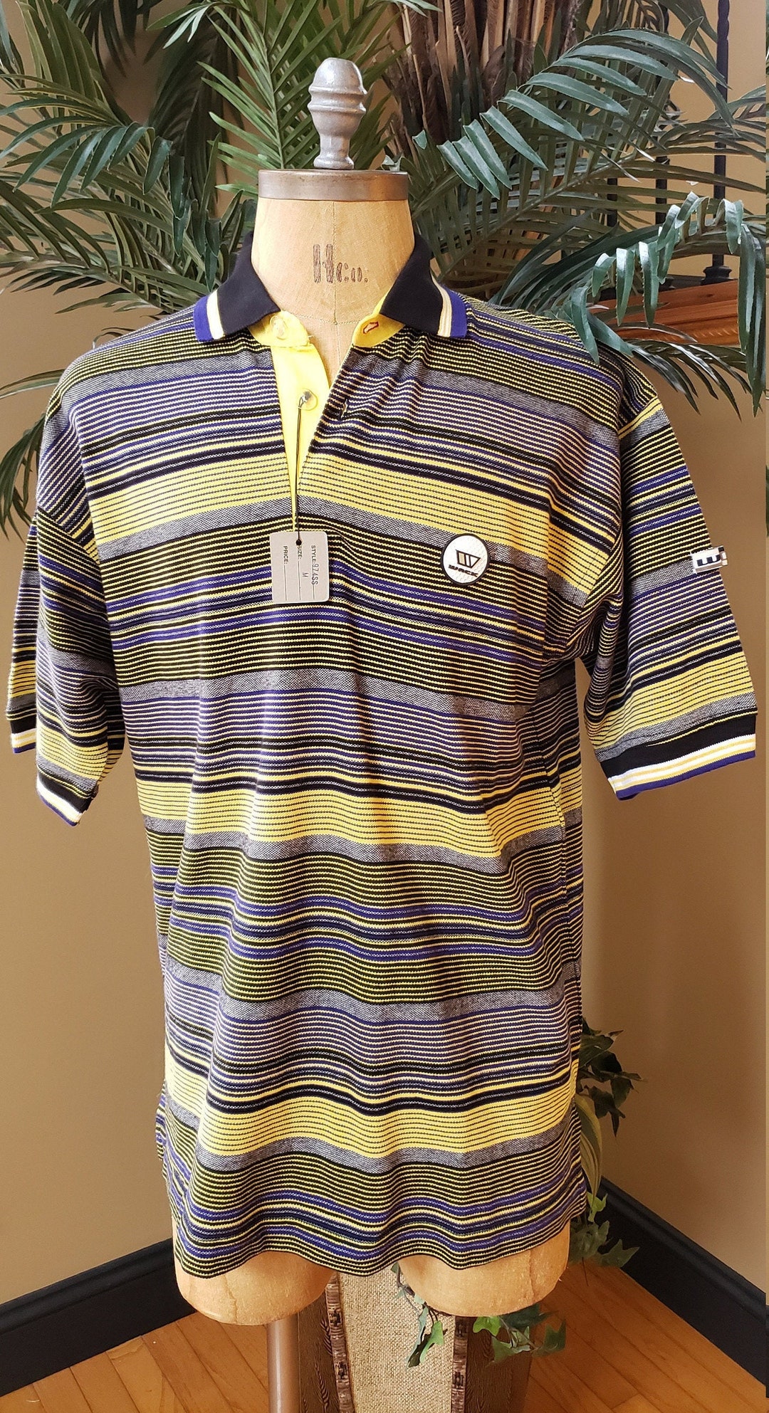 Vintage Mens WACK Striped Golf Polo _ Short Sleeve Shirt _ Yellow Blue ...