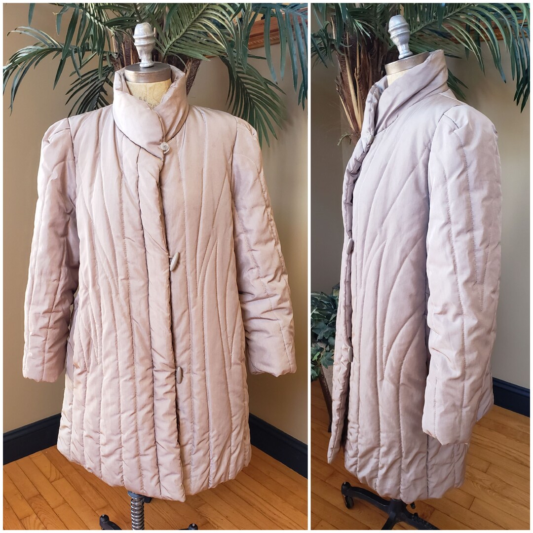 Vintage 80's Puffer Beige Tan Nylon Polyester Coat Jacket_ Fits Women's Medium M_ 1980's_miss ...