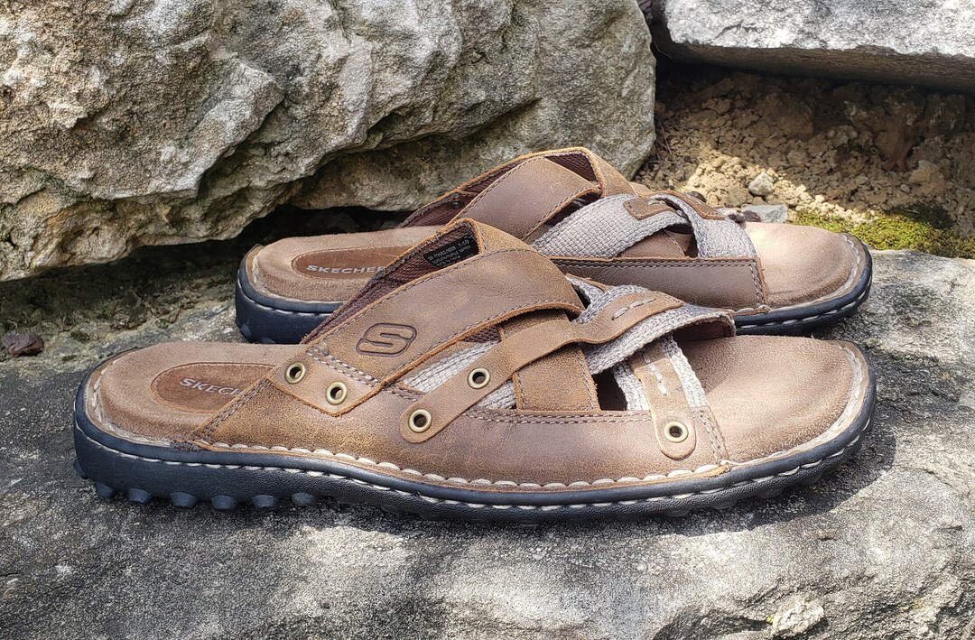 Rare Vintage Men's SKECHERS 90's Y2K Leather Sandals Slides Slip on ...