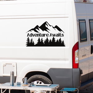 RV Camper Adventure Awaits Vinyl Decal: Mountains Travel Car Sticker - Etsy