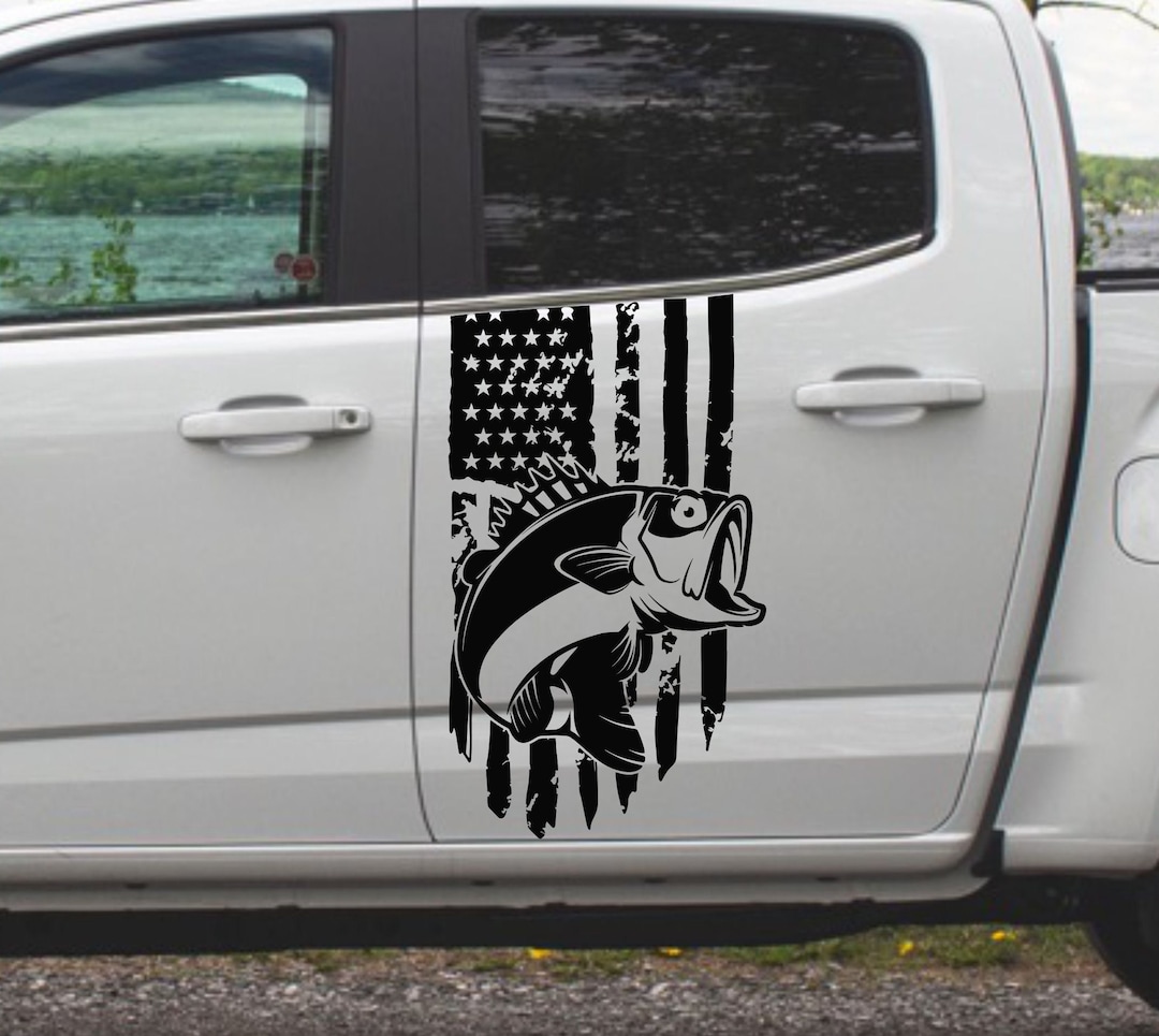 American Angler Fishing Decals Truck Rear Bed Stickers Window USA Vinyl ...