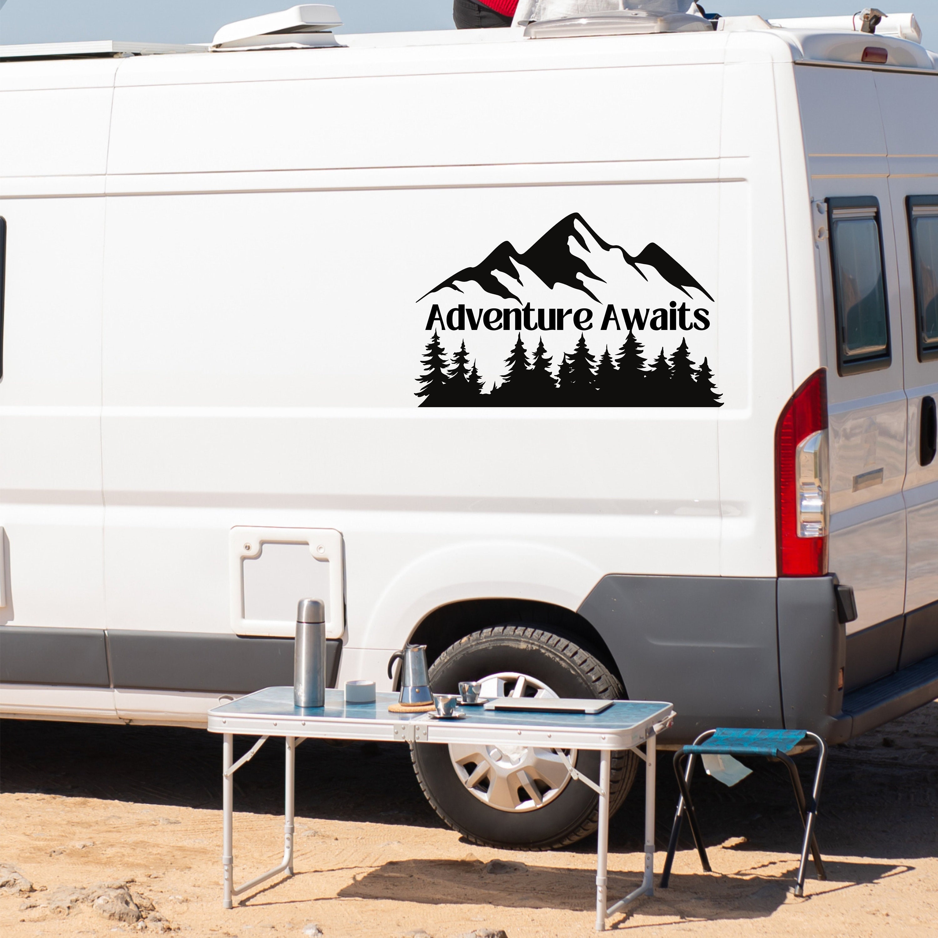 RV Camper Adventure Awaits Vinyl Decal, Mountains Travel Logo Car ...