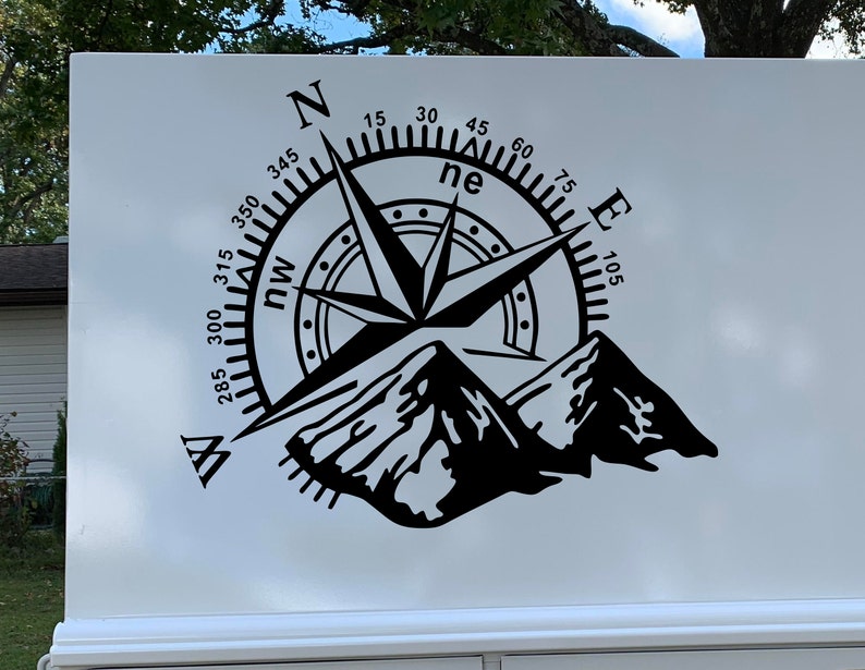 Compass Rose Vinyl Decal Compass Mountains Vinyl Decal RV - Etsy