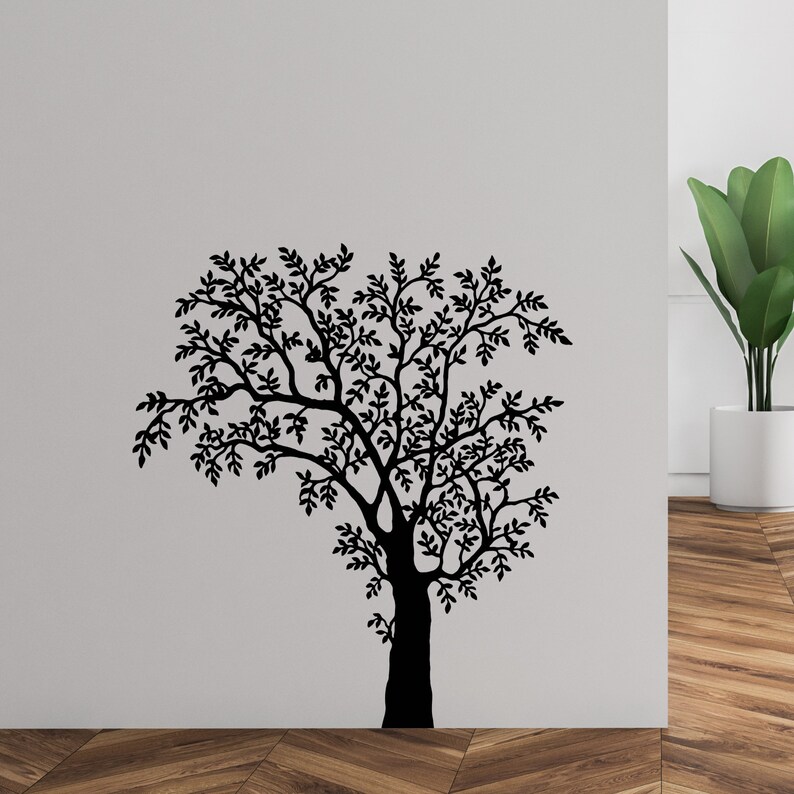Tree With Leaves Wall Decal/sticker Mural, Minimalist - Etsy