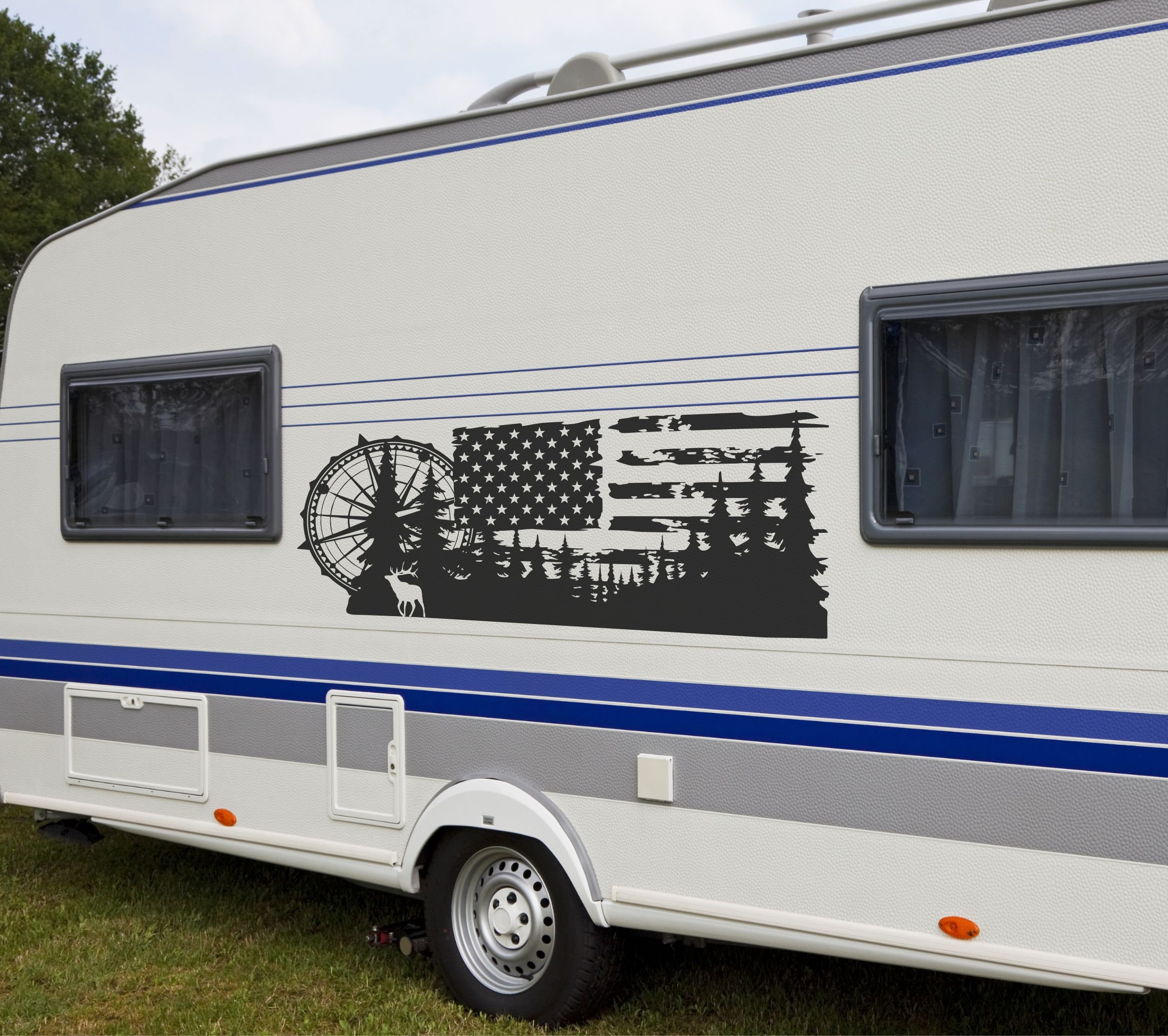 RV Camper Truck Decal, RV American Flag Decal, RV Camping Sticker ...