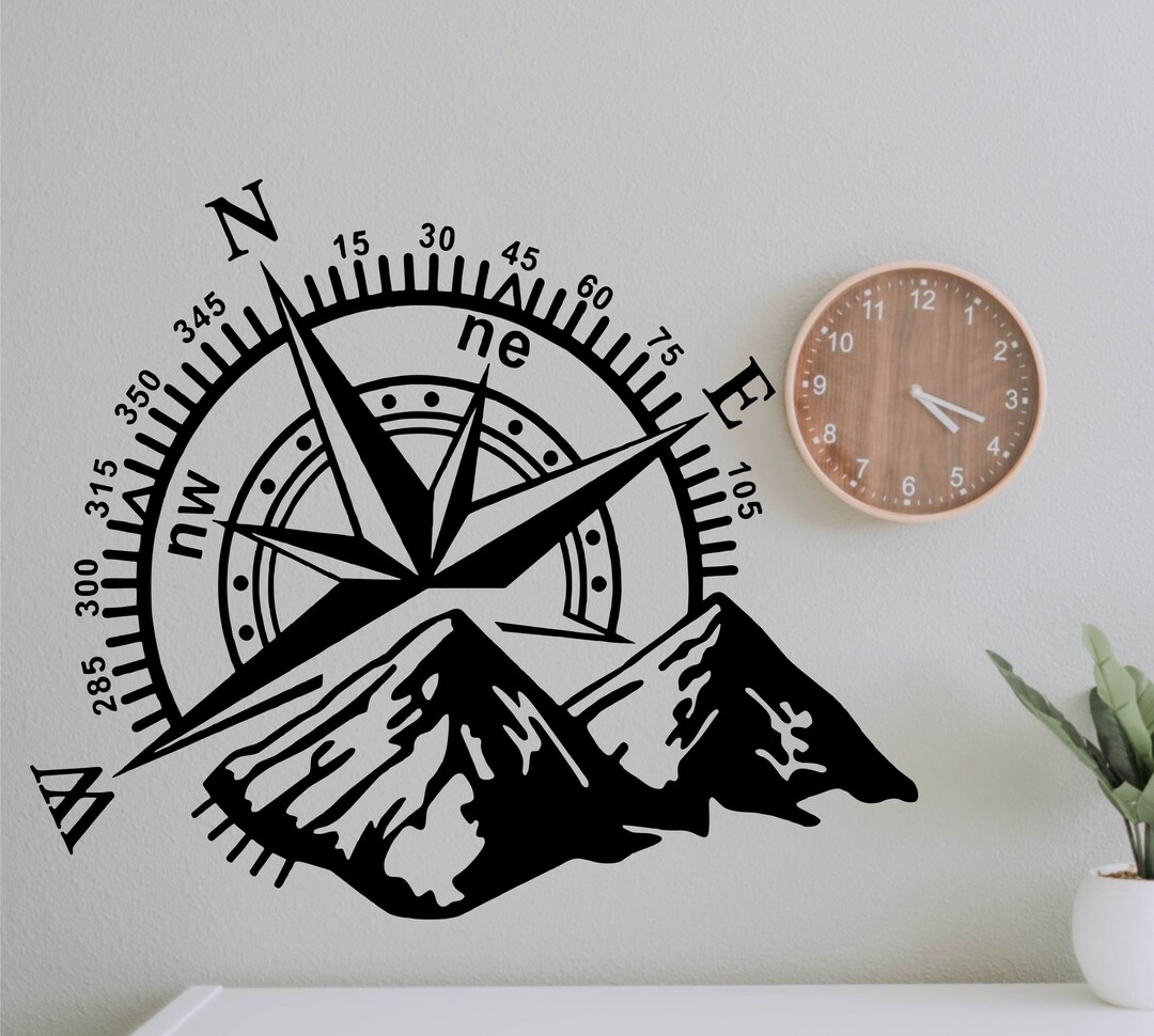 Compass Rose Vinyl Decal - Compass Mountains Vinyl Decal, RV Compass ...