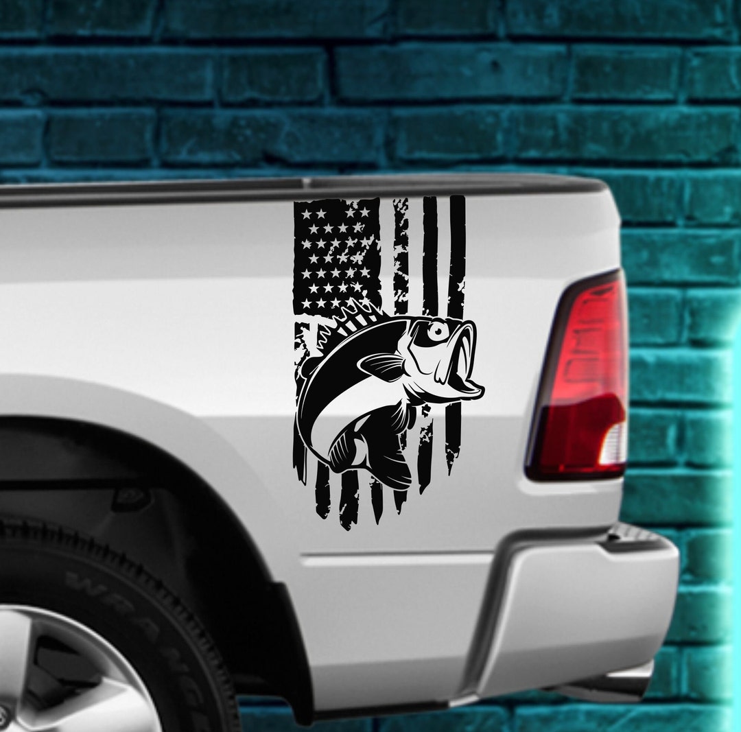 American Fishing Decals Truck Rear Bed Stickers Window USA Vinyl ...