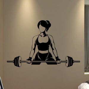 Fitness Girl Wall Decal Workout Gym Wall Sticker Dumbbells Home Decor ...