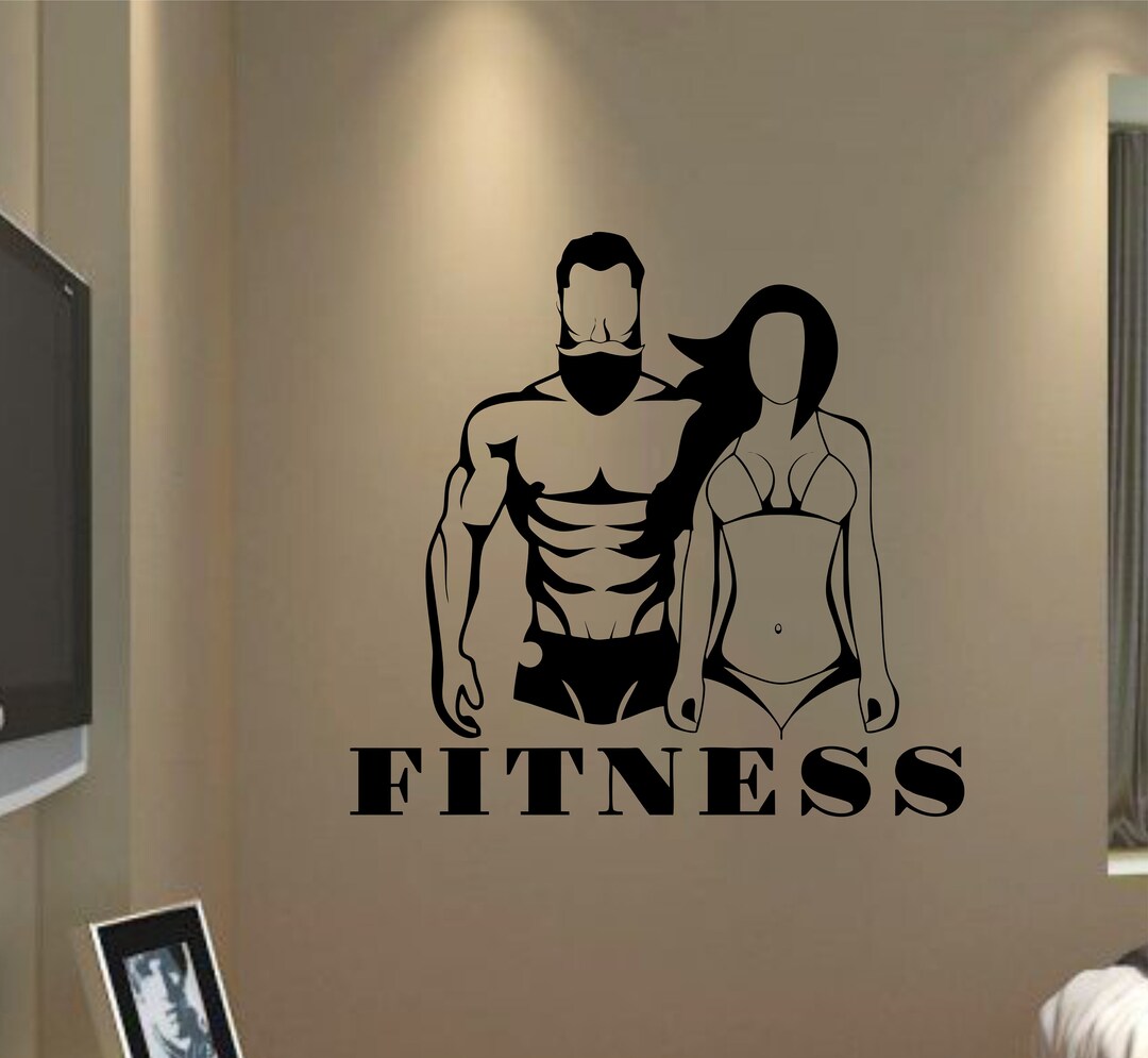 Fitness Man Vinyl Wall Decal Workout Gym Wall Sticker Dumbbells Home ...