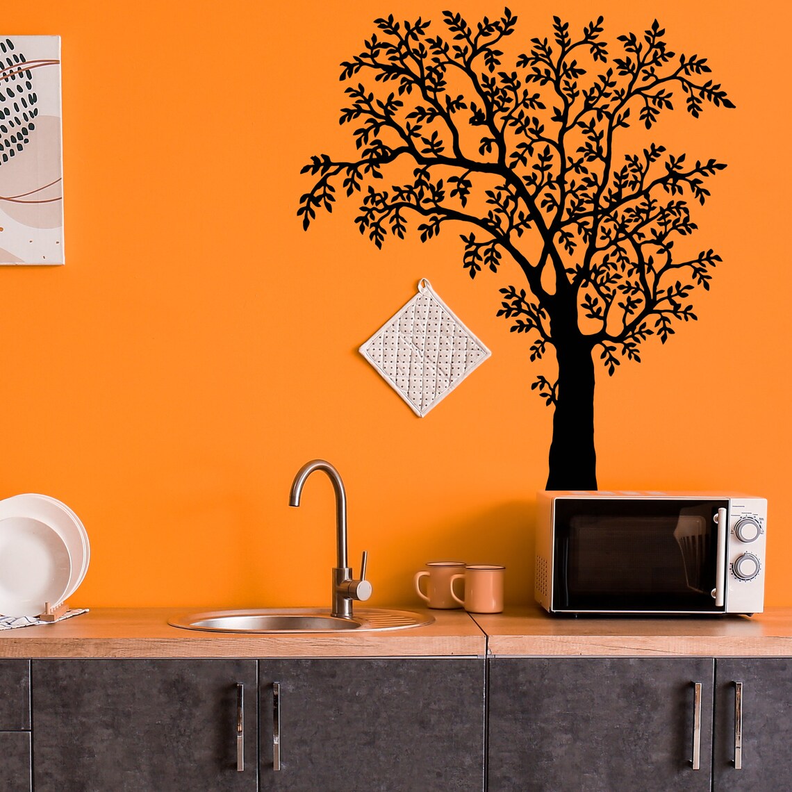 Tree With Leaves Wall Decal/sticker - Mural, Minimalist - Etsy