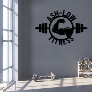 Personalized Metal Fitness Name Wall Art, Customized Gym Wall Sign ...
