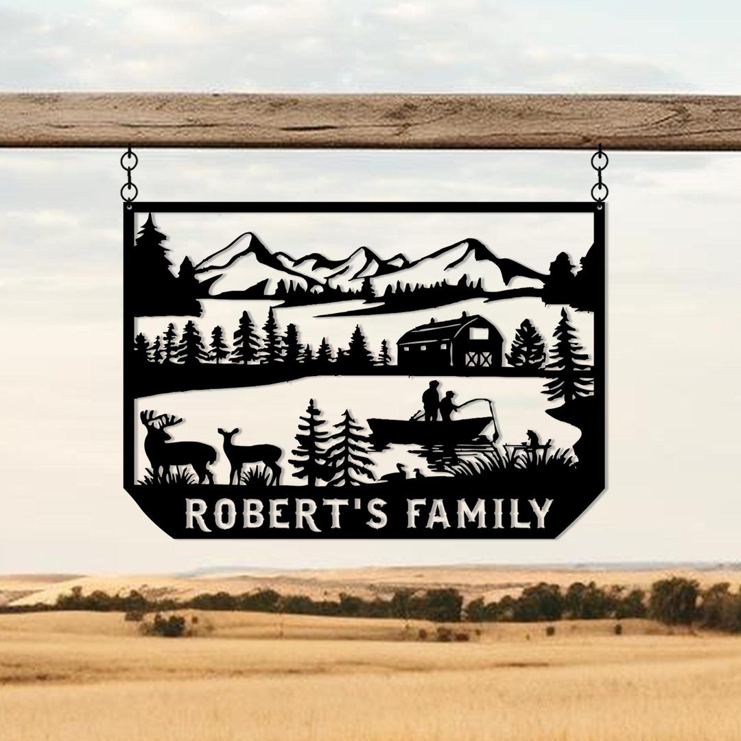 Personalized Metal River House Sign: Custom Mountain Lake Family Name ...