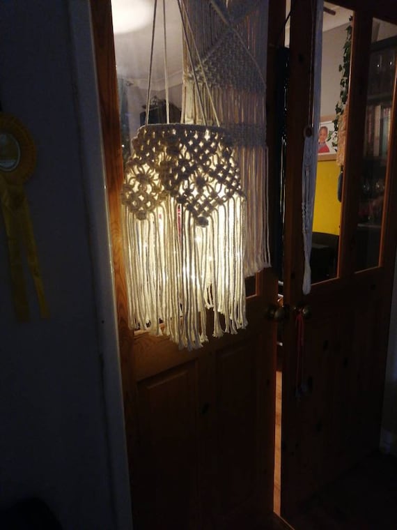 Macrame Hanging Lamp with Led Lights | Etsy UK