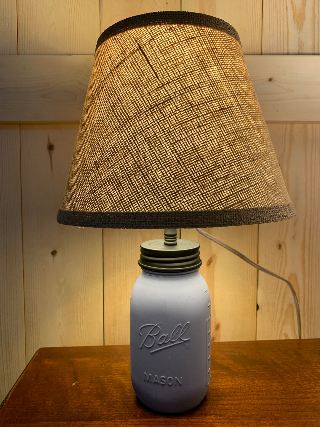 Medium Sized Lavender Mason Jar Table Lamp With Burlap Lampshade - Etsy