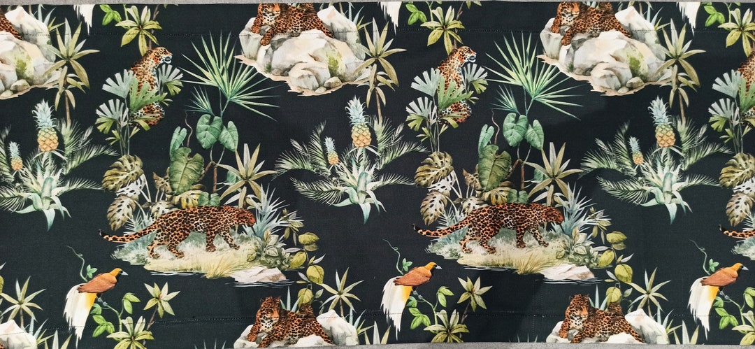 Jungle Animal Print Upholstery Fabric: Black Microfiber, Tropical Decor ...