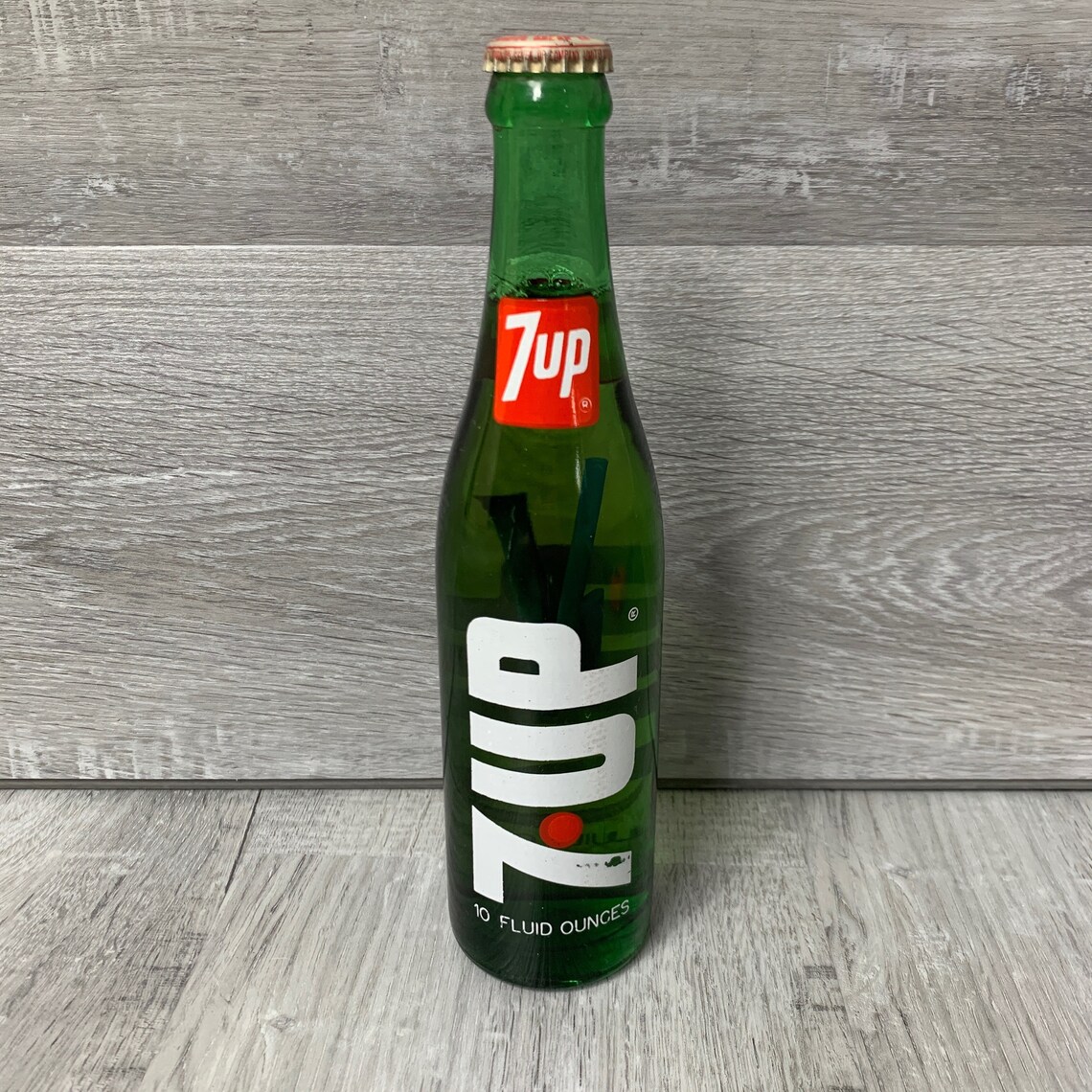 RARE Unopened 7UP Glass Bottle With Straw in It Vintage 1970's Green ...