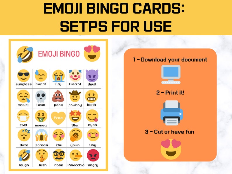 Emoji Bingo, Fun in the Emoji Bingo, 20 Printable Emoji Bingo Cards ...