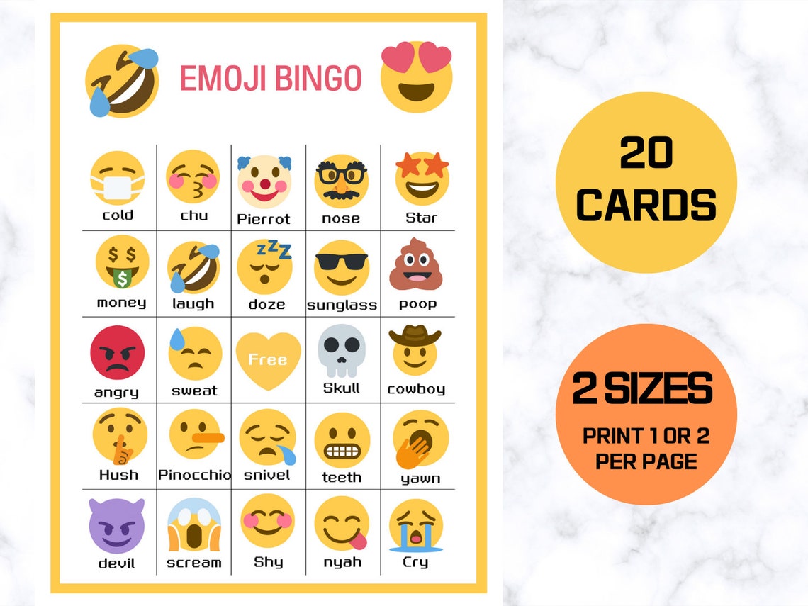 Emoji Bingo, Fun in the Emoji Bingo, 20 Printable Emoji Bingo Cards ...