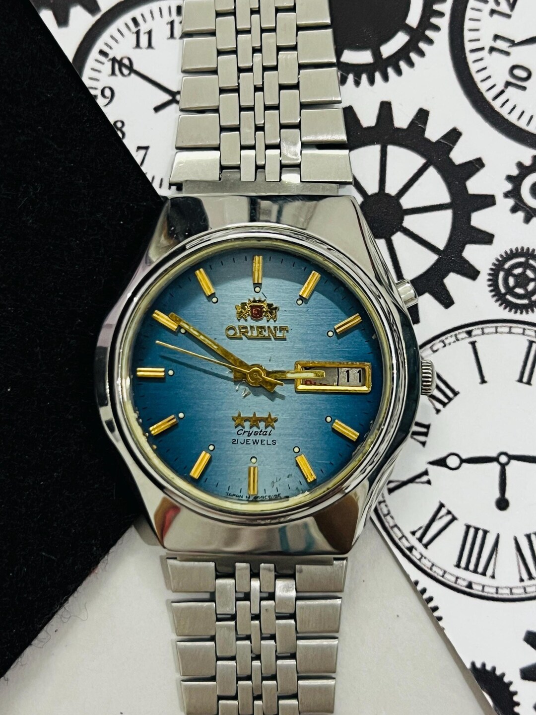 Vintage Orient Tri Star Automatic Blue Dial 21jewels Date & Day Wrist ...