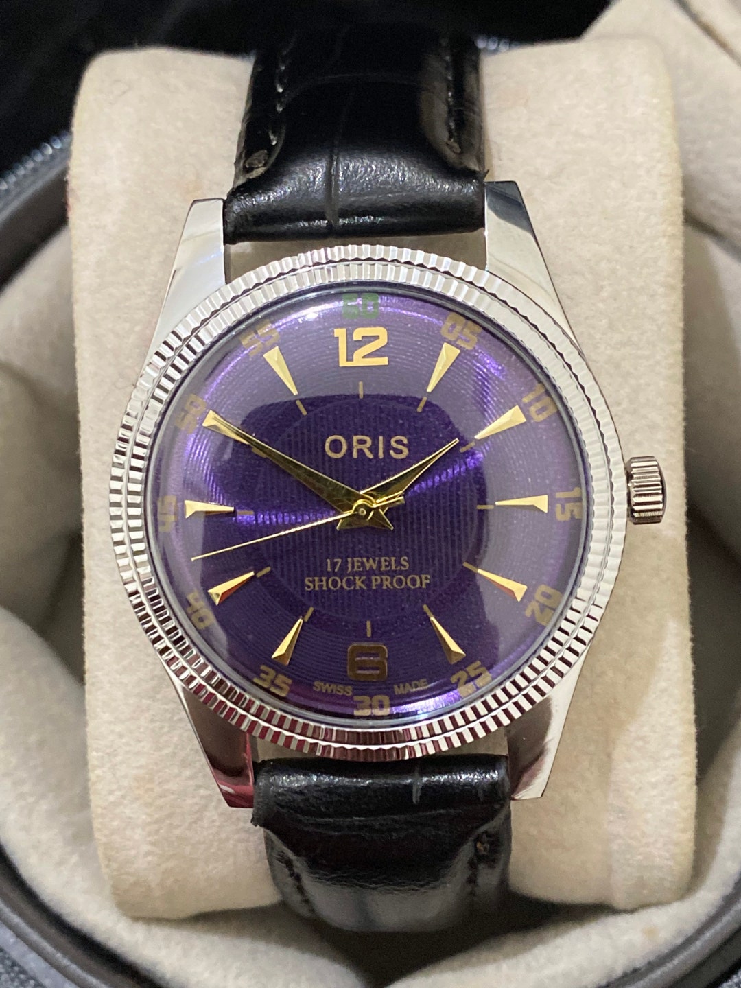 Vintage Oris Purple Dial Hand Winding Watch FHF Movement ST-96 Swiss ...