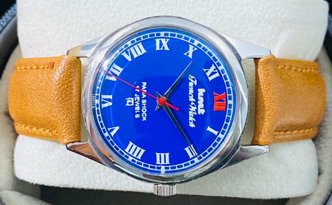 Hmt French Watch Roman Numerals Blue Dial Mechanical - Etsy